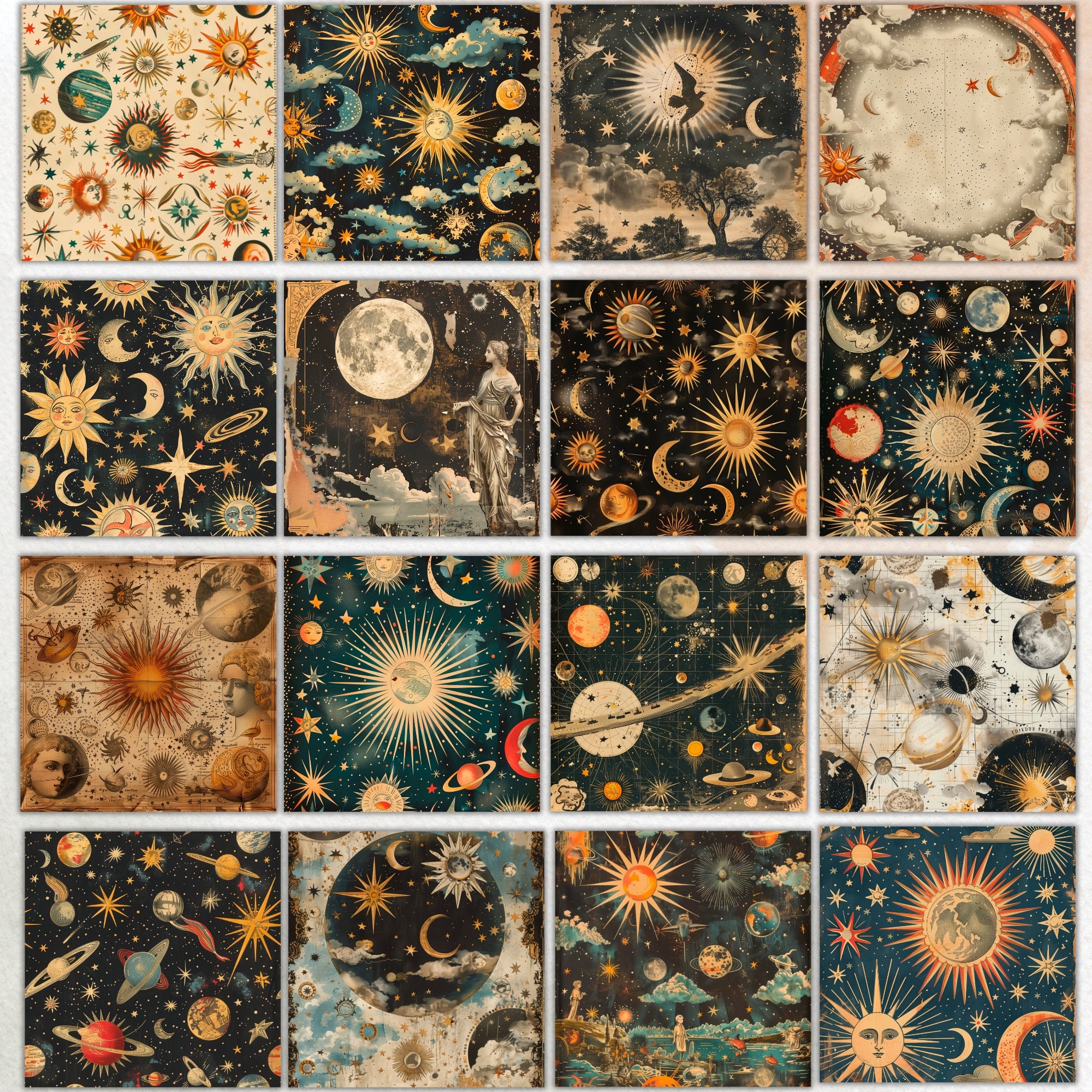 Vintage Celestial Digital Cards, Download Galaxy Paper, Zodiac ...