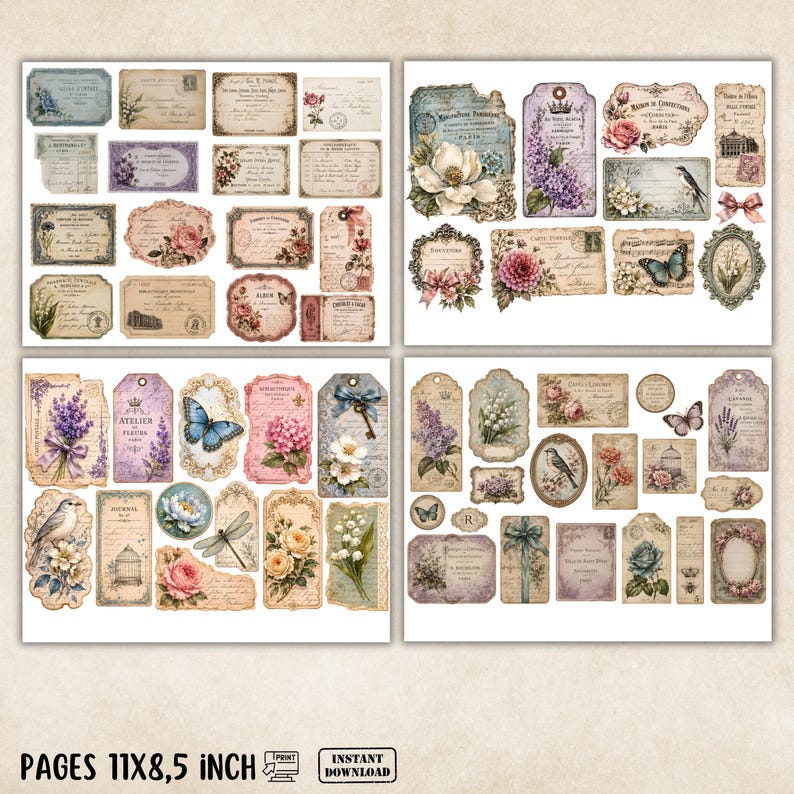 Printable Vintage Ephemera Kit, Grunge Labels, Tags, Fussy Cut ...