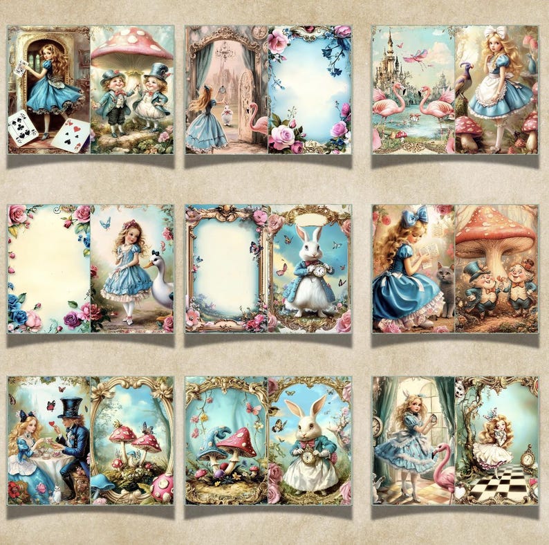 Alice in Wonderland Junk Journal Pages, Collage Papers, Printable ...