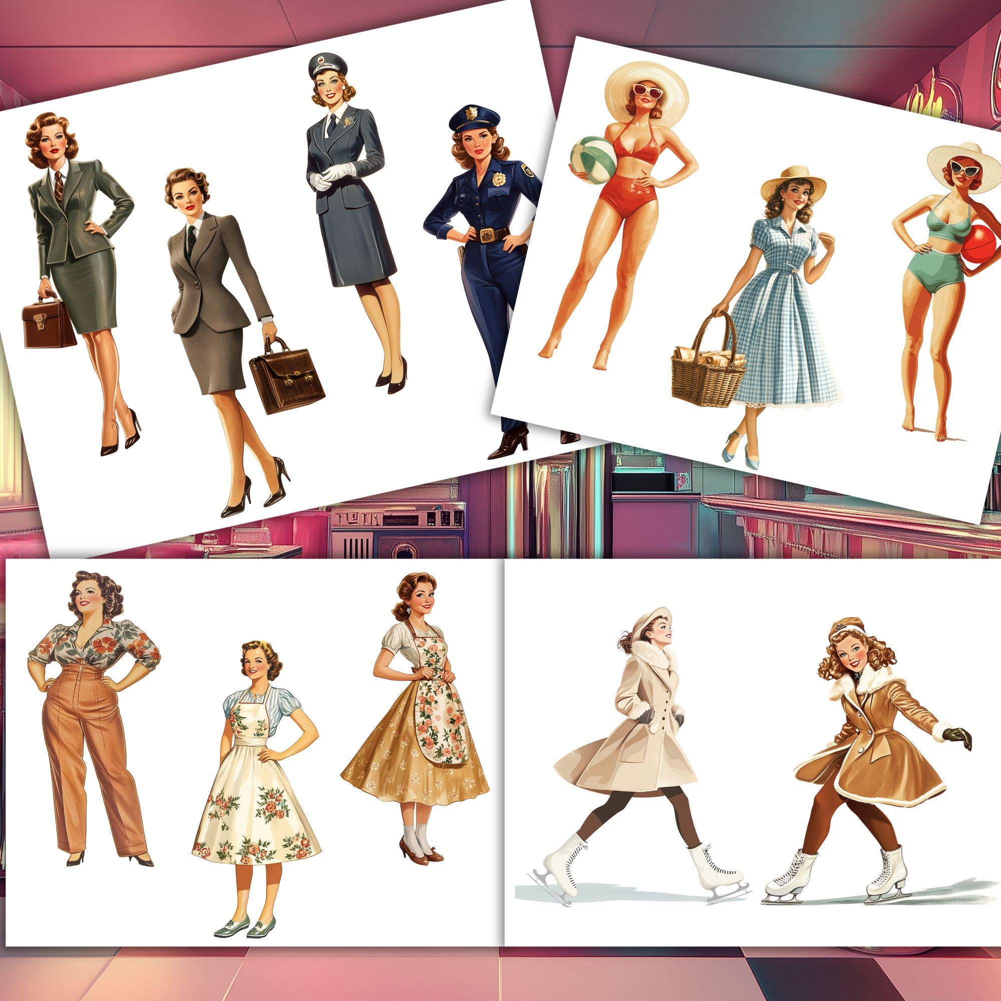 50s Paper Doll Printable, Doll Journaling, Retro Men Lady Fussy Cut ...