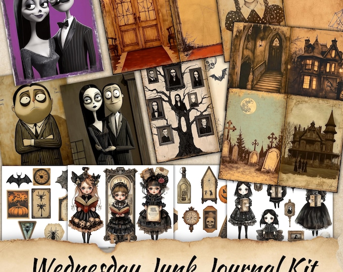 Quirky Character Halloween Junk Journal Kit, Gothic Collage Sheet ...