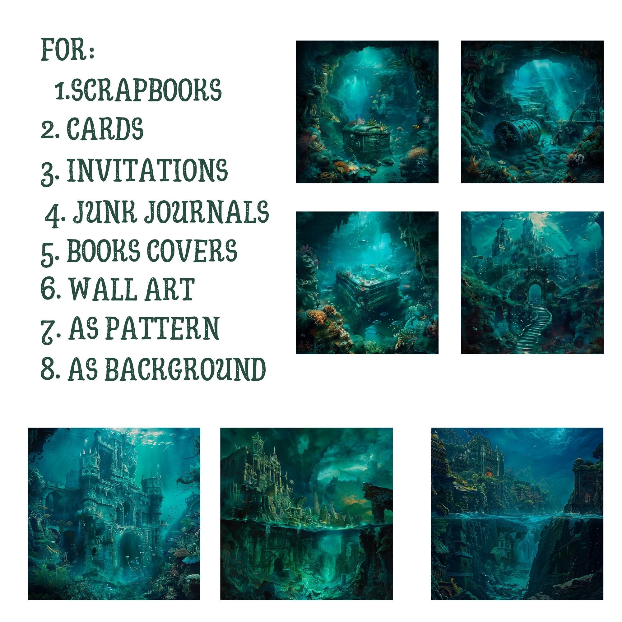 Mystical Underwater Digital Paper, Download Magic Background Scrapbook ...