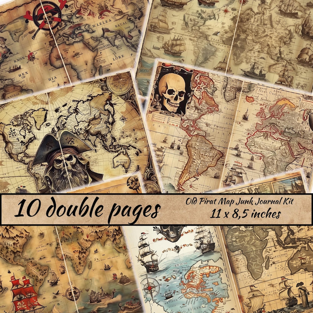 Old Pirat Map Junk Journal Pages, Vintage Nautical Scrapbook Pages, Old ...
