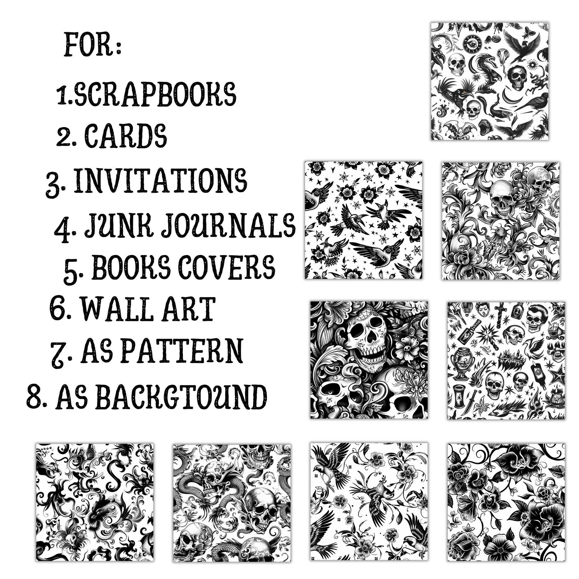 Tattoo Seamless Pattern , Tattoo Themed Patterns, Skull Halloween ...