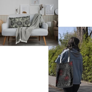 Vintage Gothic Seamless Digital Paper, Skull Halloween Scrapbook Paper ...