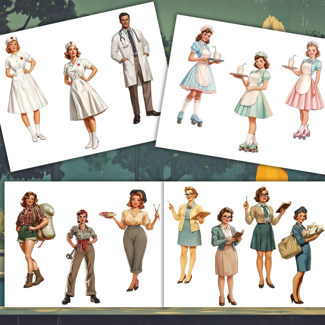 50s Paper Doll Printable, Doll Journaling, Retro Men Lady Fussy Cut ...