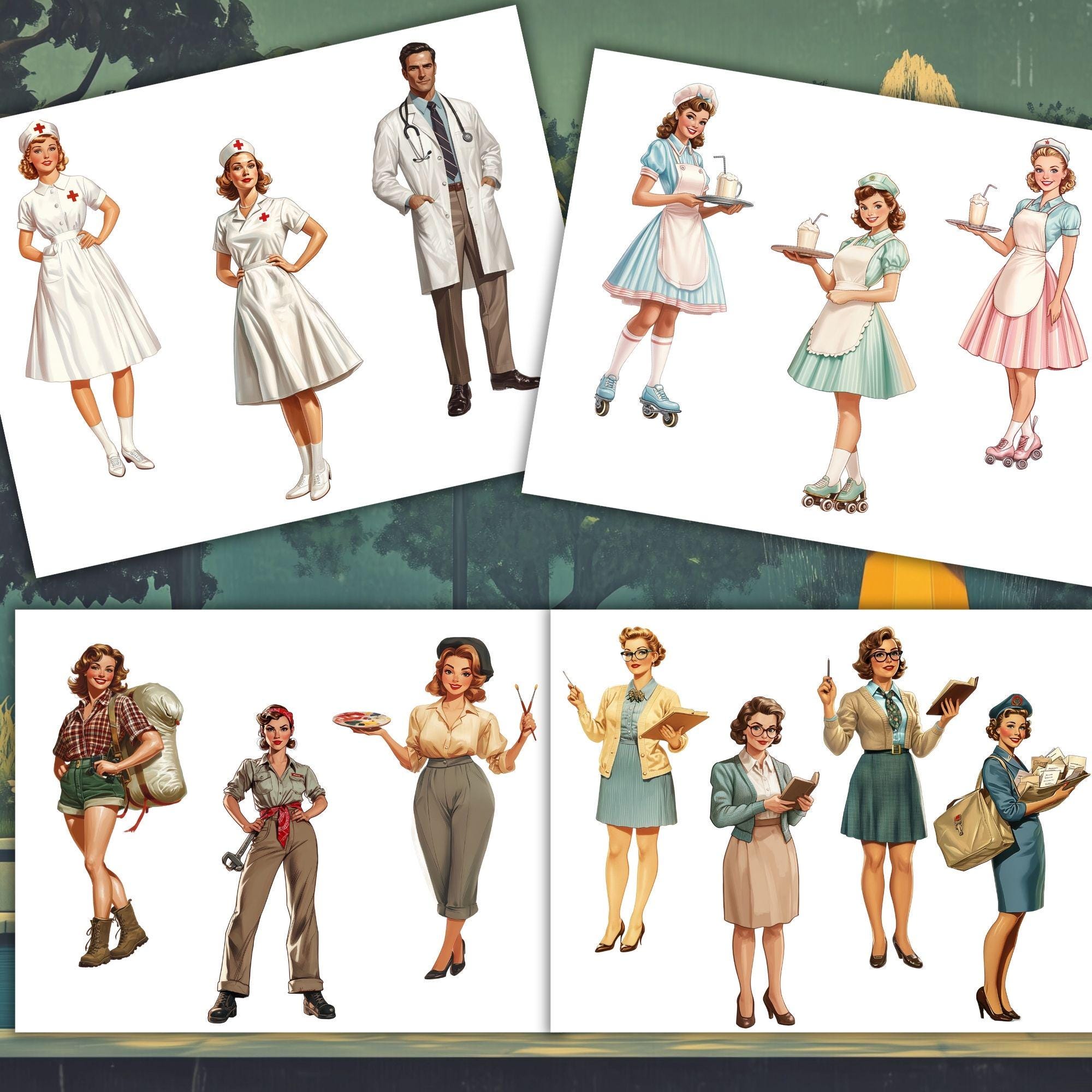 50s Paper Doll Printable, Doll Journaling, Retro Men Lady Fussy Cut ...