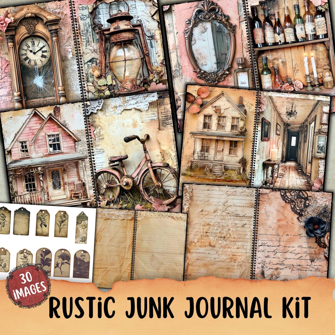 Rustic Junk Journal Kit, Tags, Folio Kit, Ephemera, Scrapbook, Paper ...
