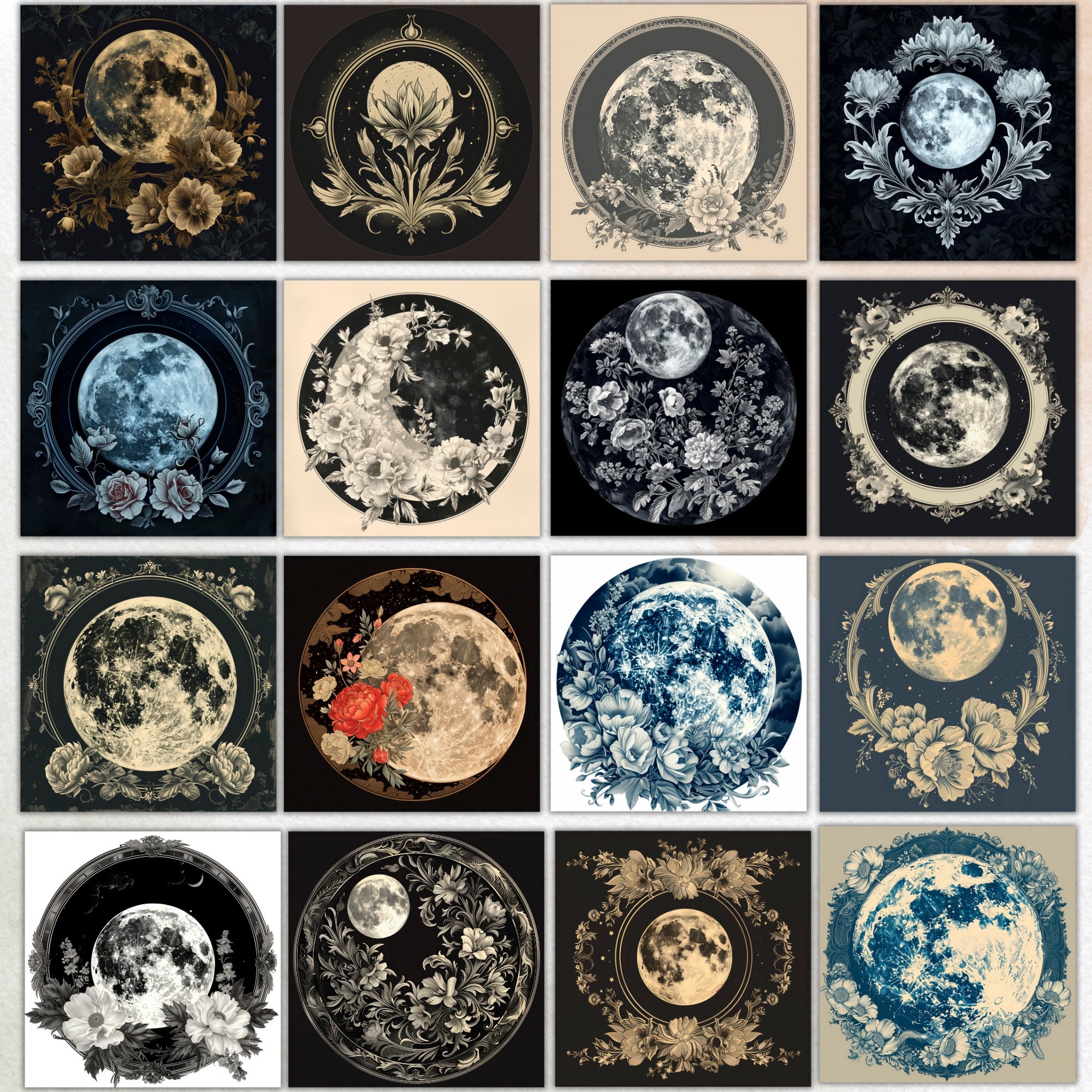 Enchanted Moon Digital Cards, Download Celestial Printable Scrapbook ...