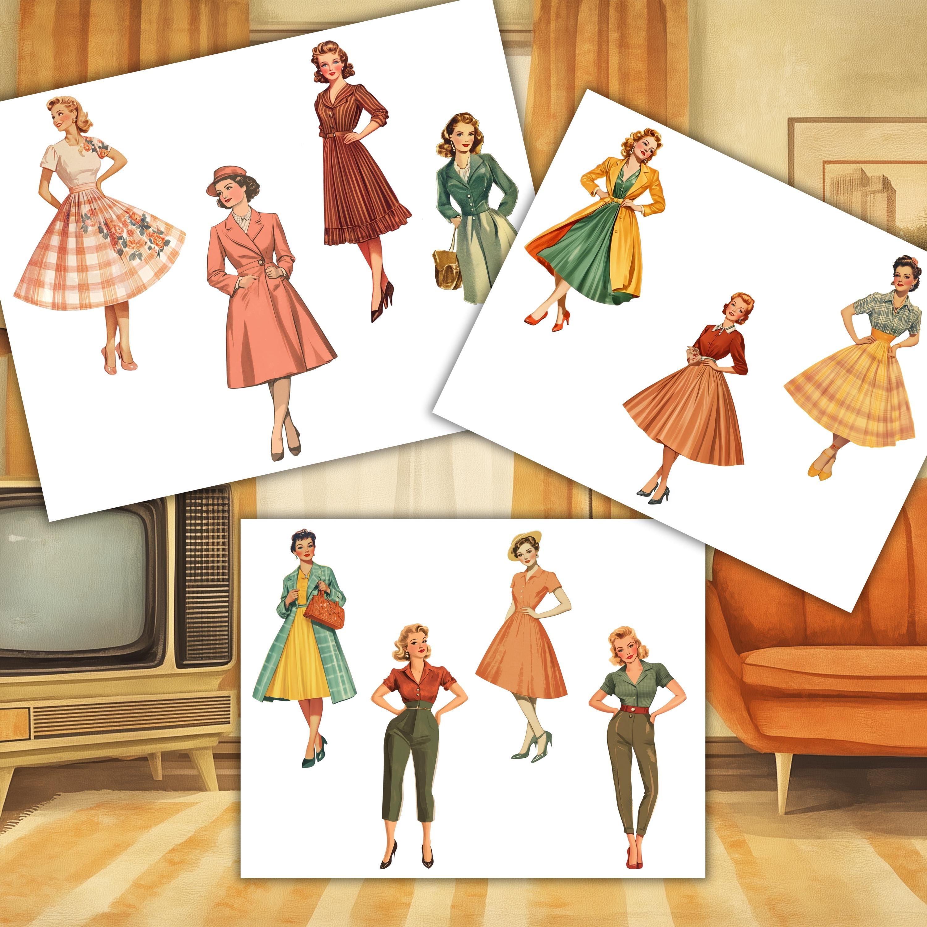 50s Printable Paper Doll, Doll Journaling, Retro Men Lady Fussy Cut ...