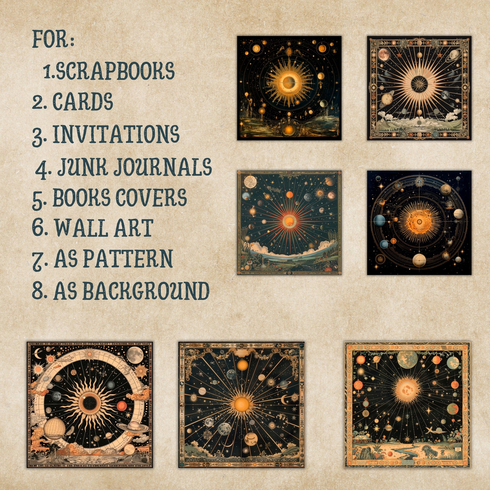 Sun Moon Pages, Star Collage Sheet, Mystical Download, Printable Galaxy ...