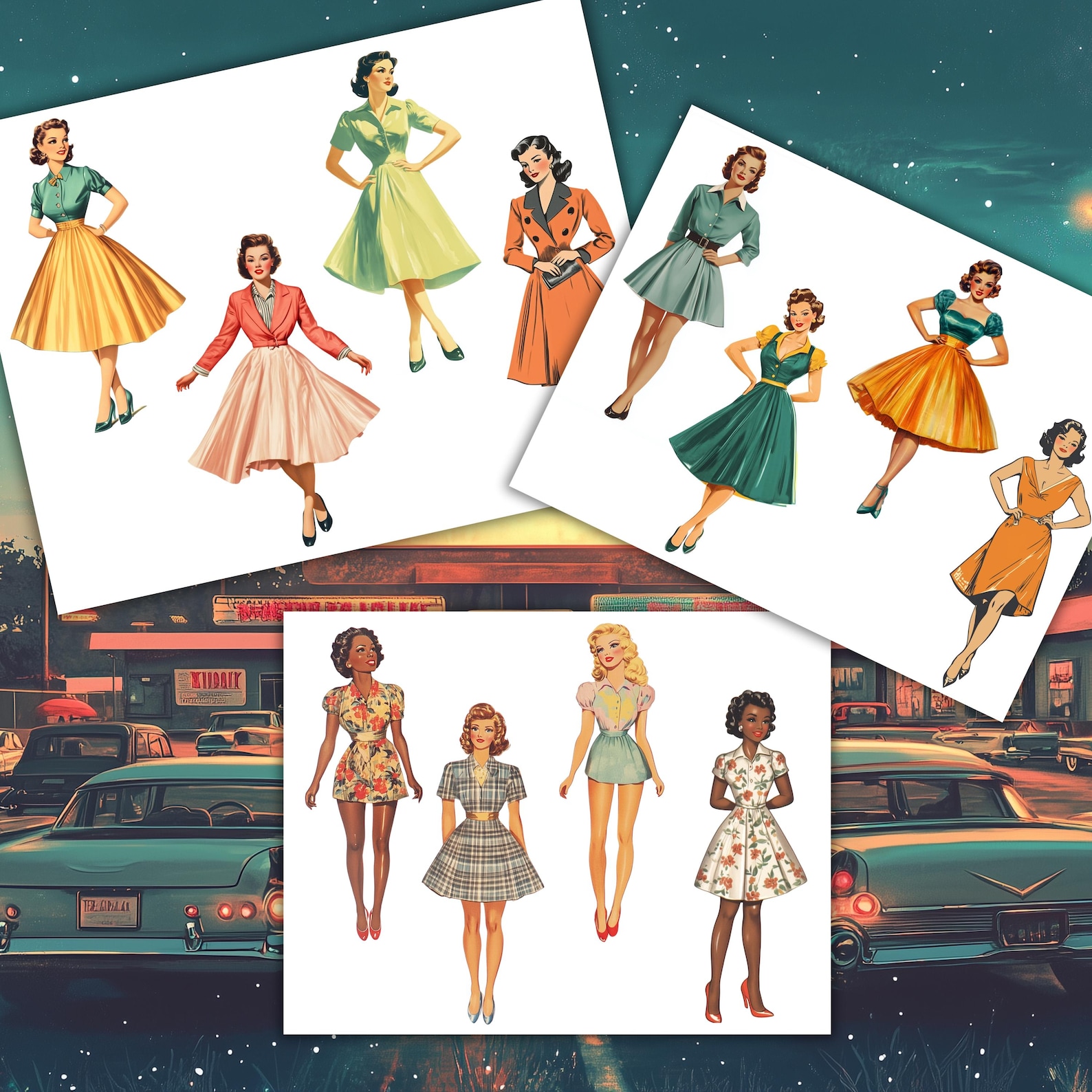 50s Printable Paper Doll, Doll Journaling, Retro Men Lady Fussy Cut ...