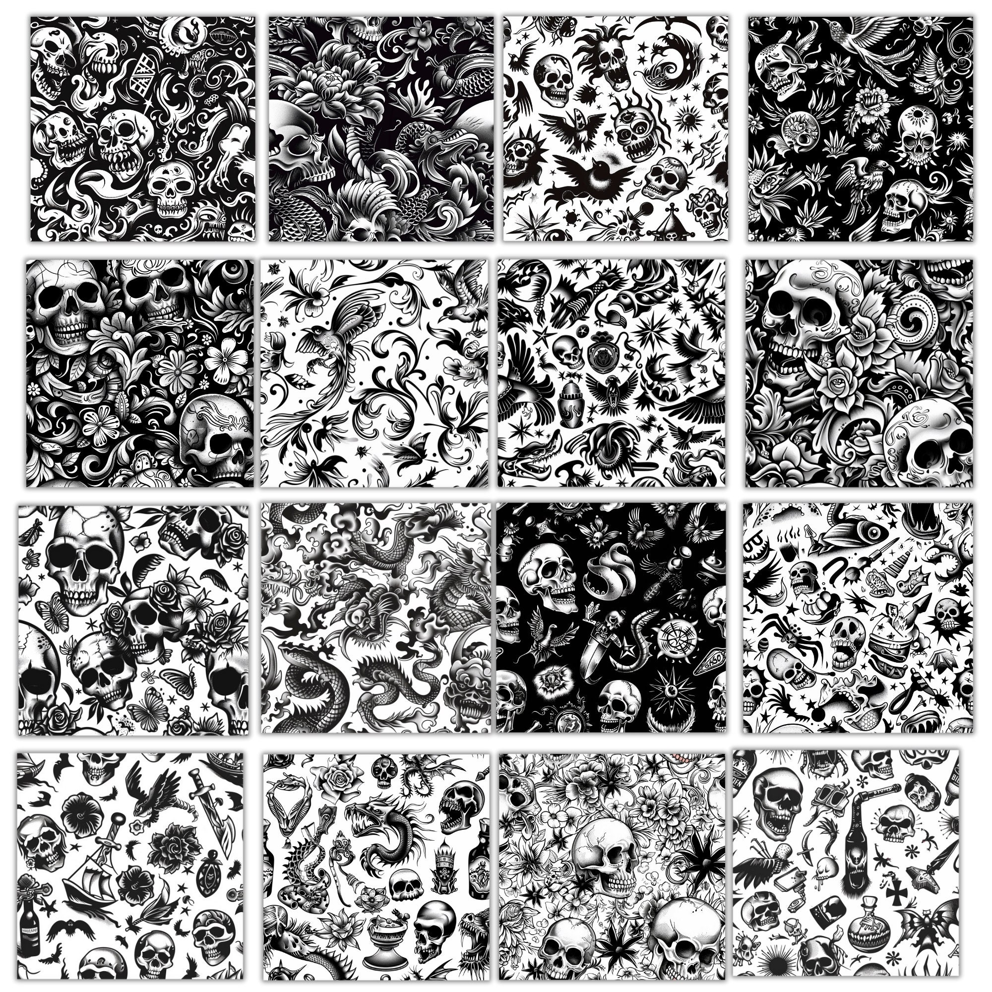 Tattoo Seamless Pattern , Tattoo Themed Patterns, Skull Halloween ...