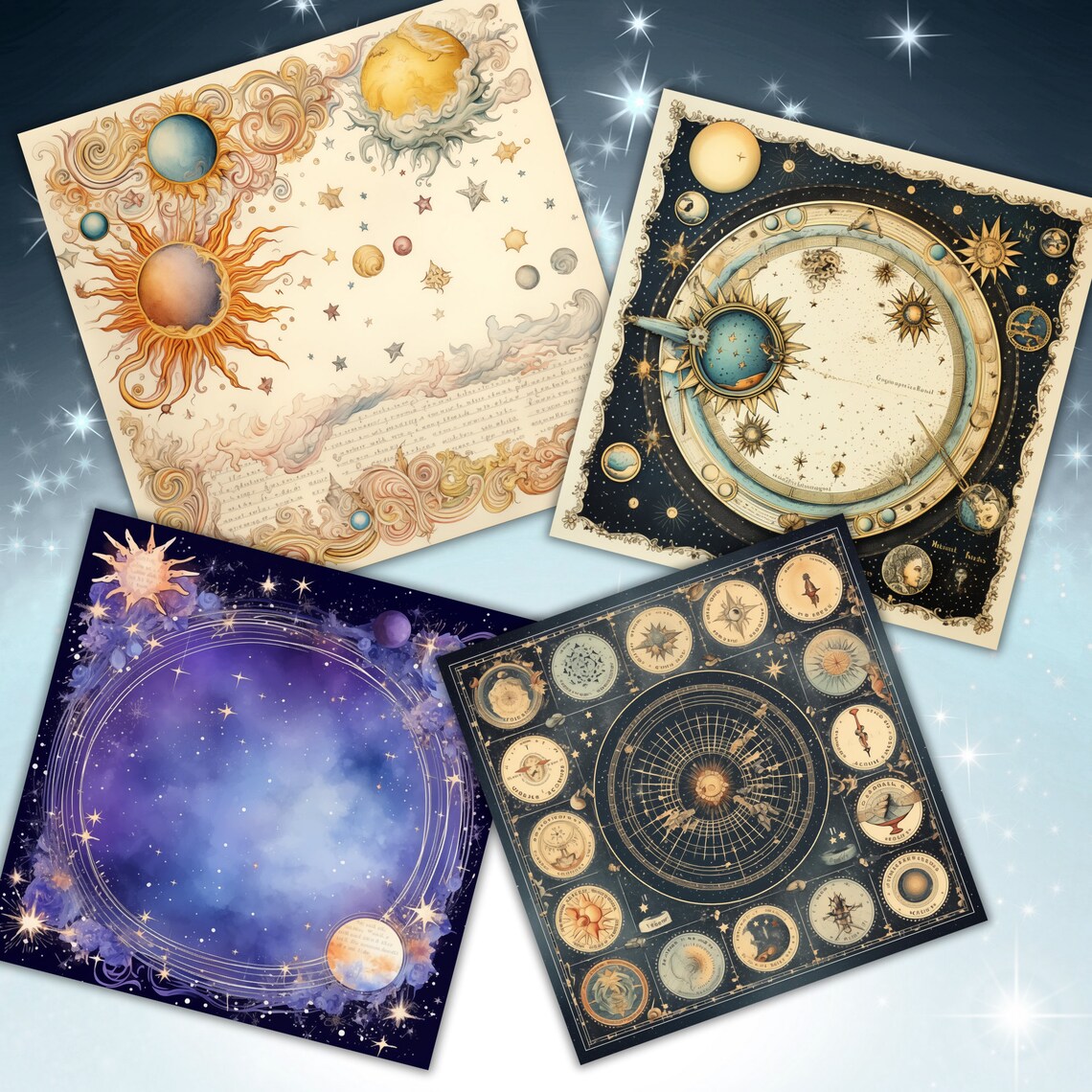 Magic Galaxy Digital Paper, Download Zodiac Printable Scrapbook Paper ...
