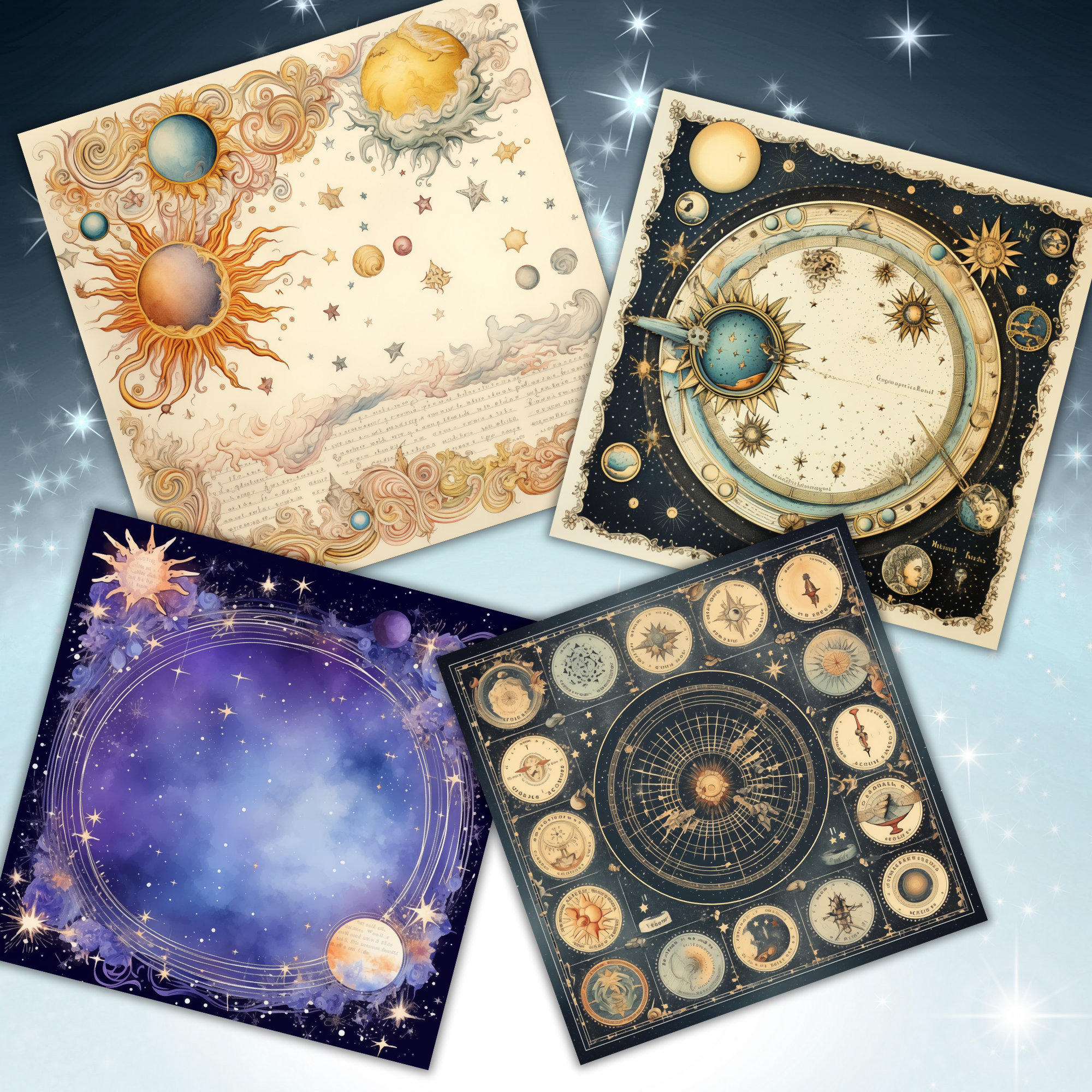 Magic Galaxy Digital Paper, Download Zodiac Printable Scrapbook Paper ...