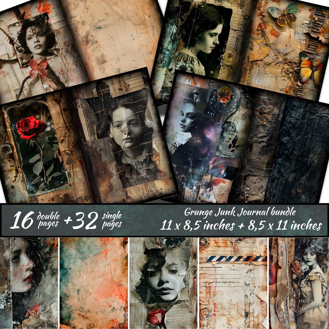 Grunge Junk Journal Bundle, Memories Pages, Distressed Pages, Vintage ...