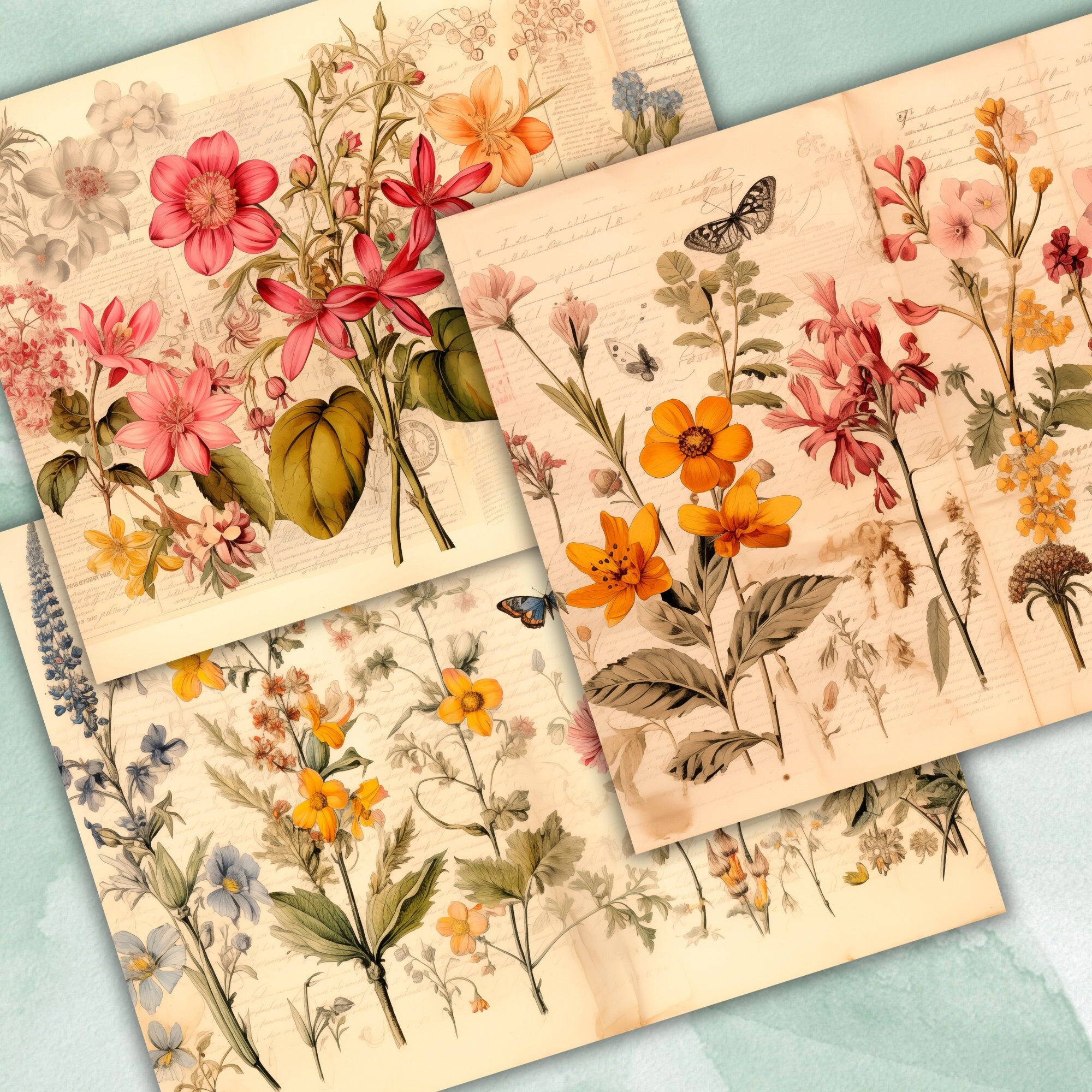 Botanical Herbs Junk Journal Pages, Vintage Plant Ephemera Herbal ...