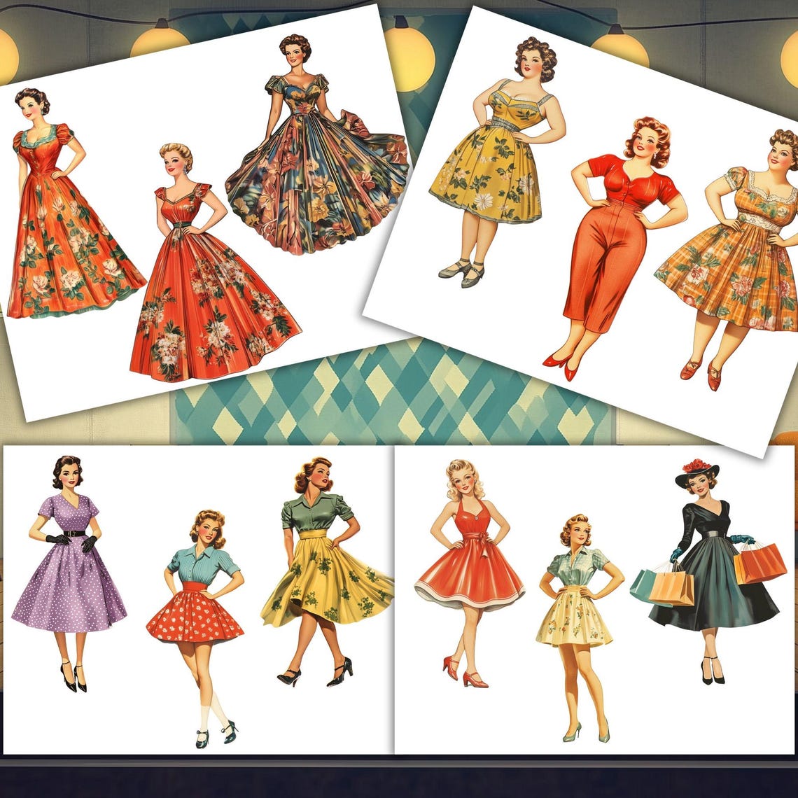50s Paper Doll Printable, Doll Journaling, Retro Men Lady Fussy Cut ...