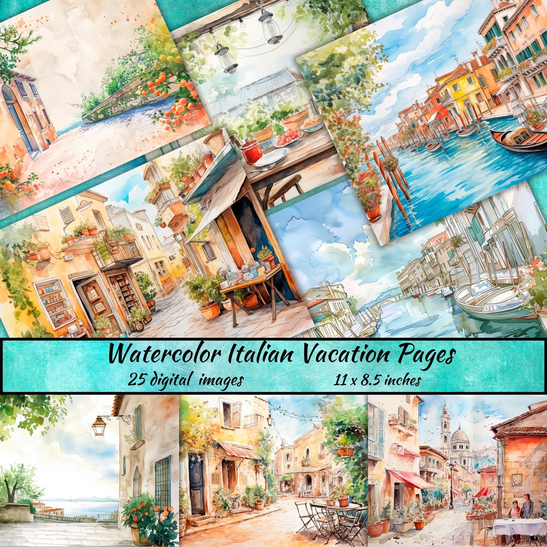 Italian Journey Watercolor Art Set - Printable Scrapbooking Pages ...