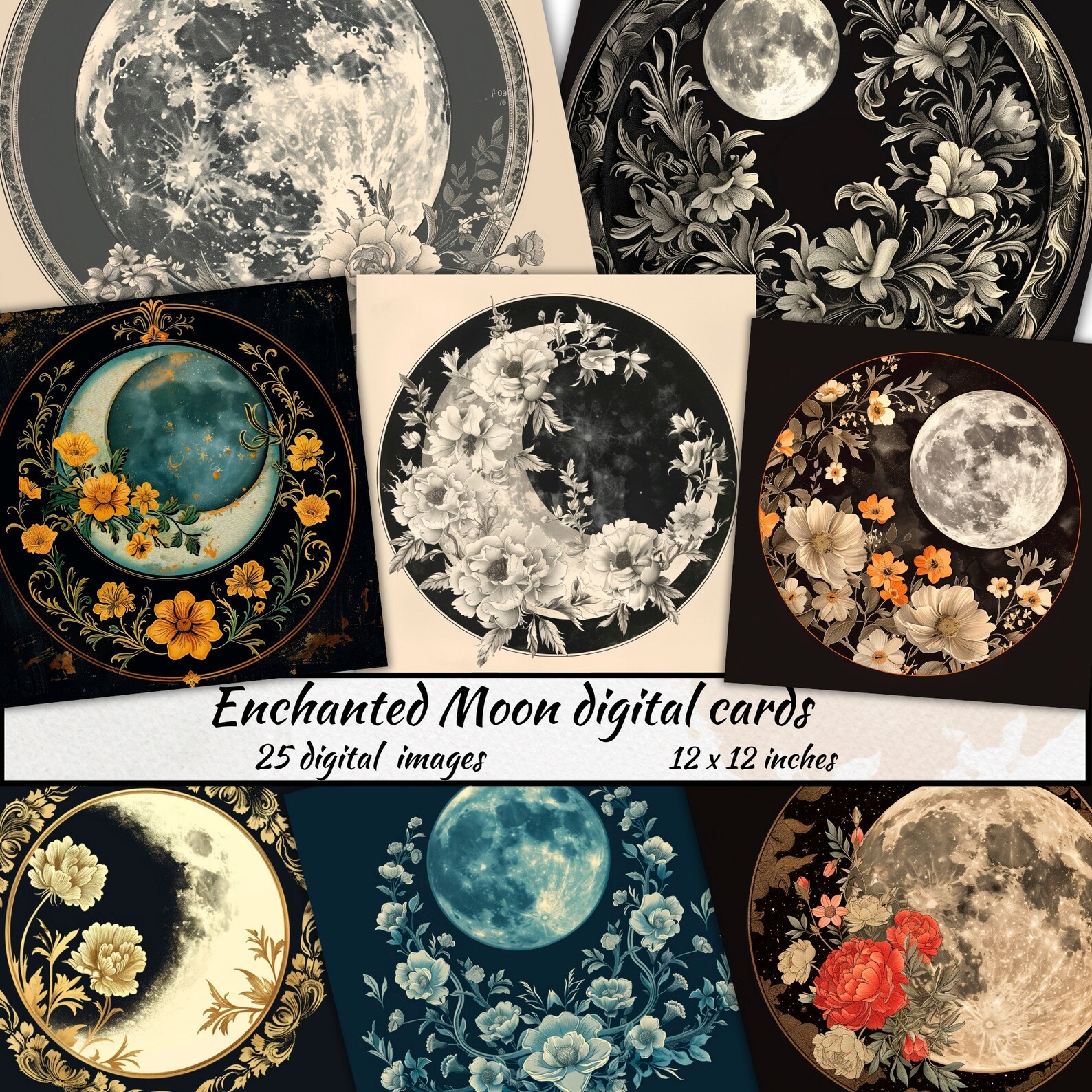 Enchanted Moon Digital Cards, Download Celestial Printable Scrapbook ...