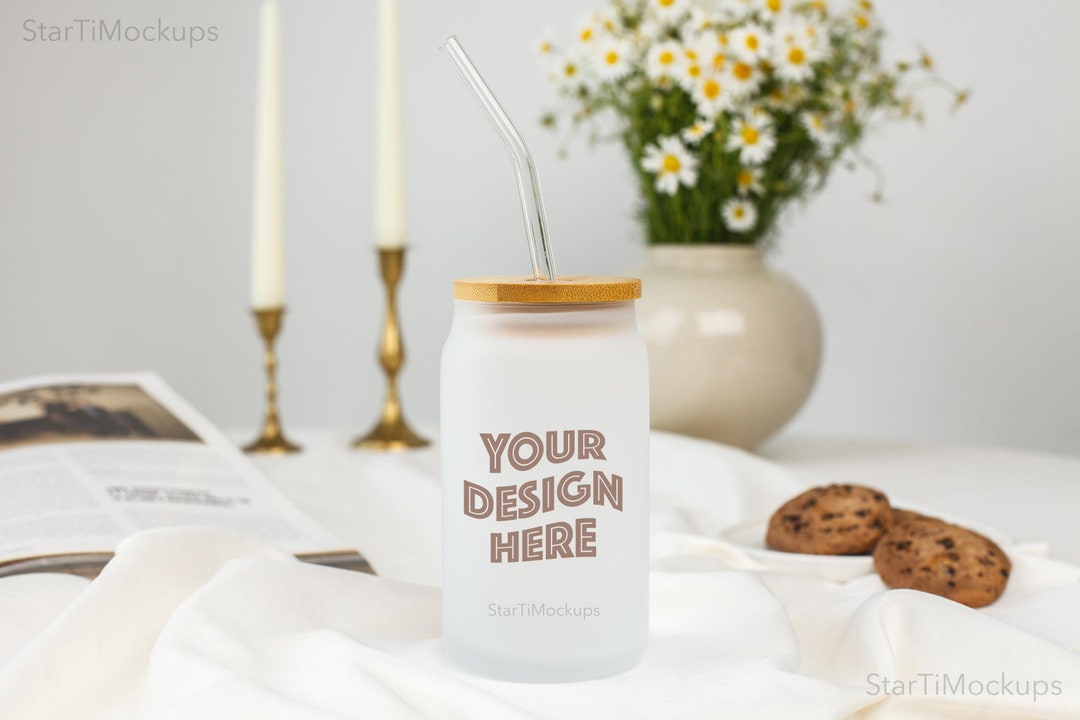 Frosted Libbey Glass Mock up Sipper Glass Mockup 16oz Realistic Frosted ...