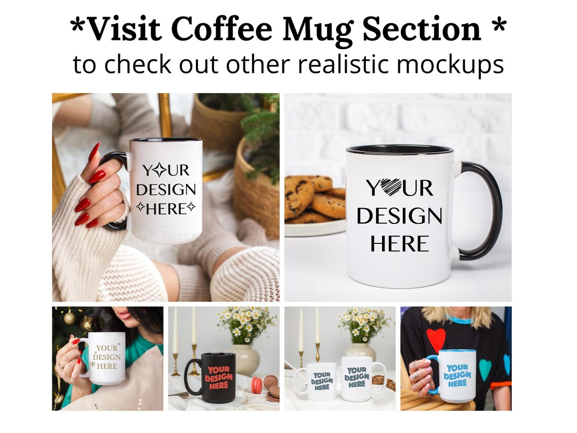Black Handle Mug Mockup Masculine Accent Mug Mock up 15oz Two Tone Mens ...