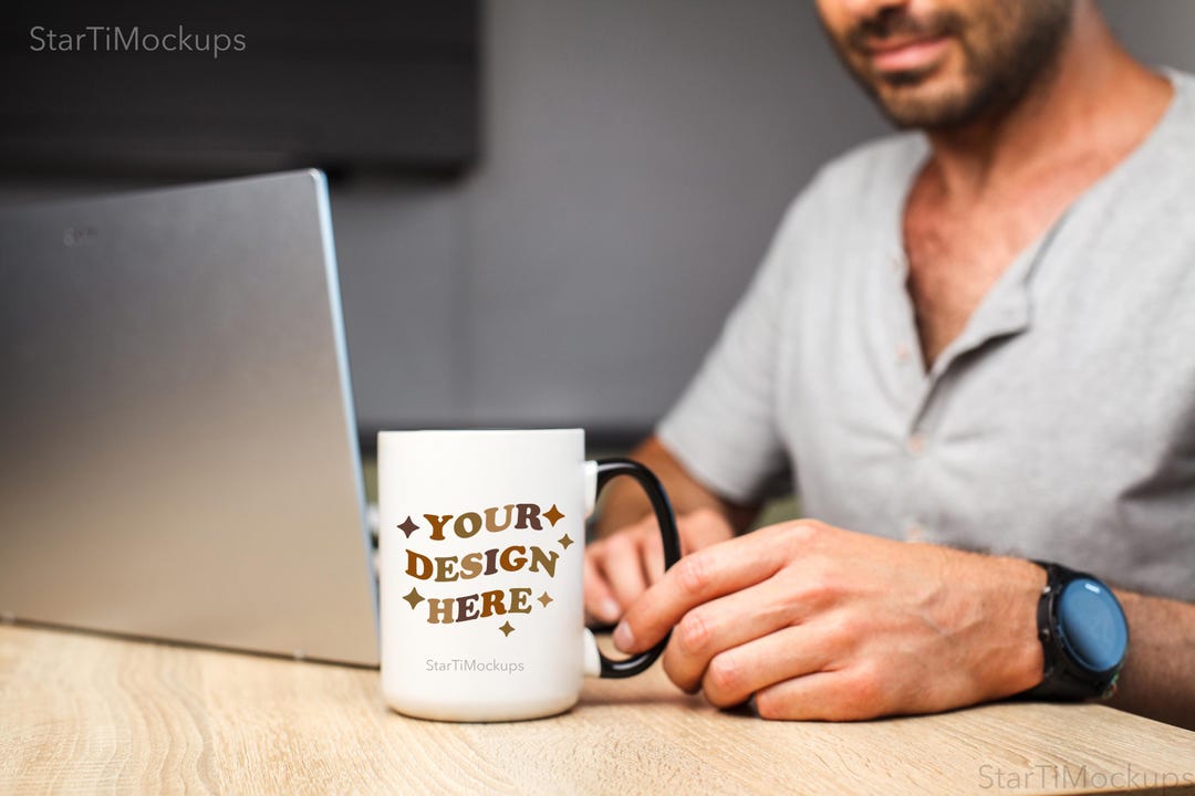Black Handle Mug Mockup Masculine Accent Mug Mock up 15oz Two Tone Mens ...