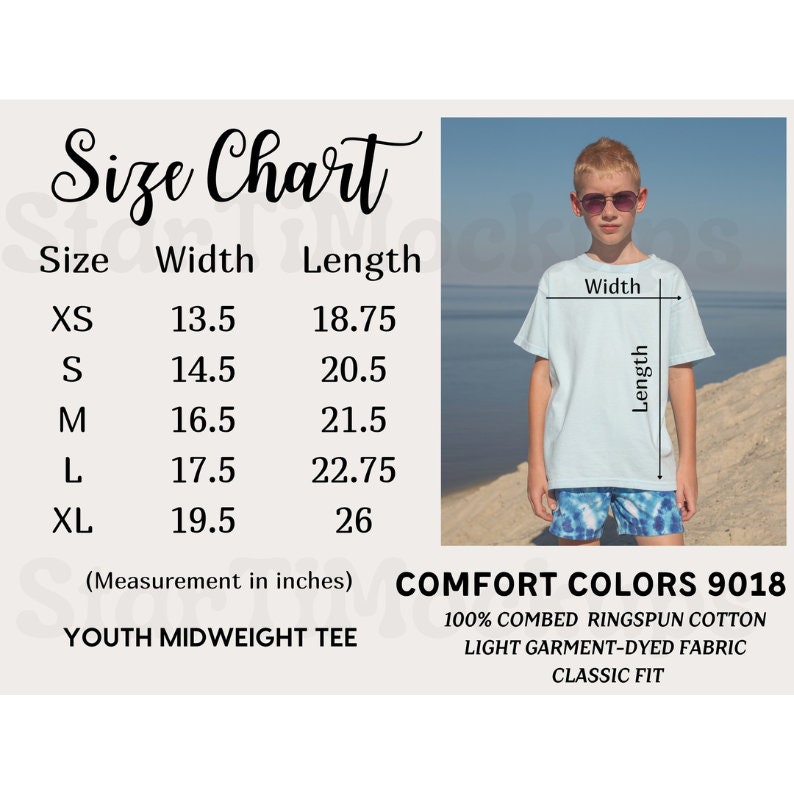 Comfort Colors 9018 Size Chart Kids Tshirt Size Chart Unisex Youth 9018 ...