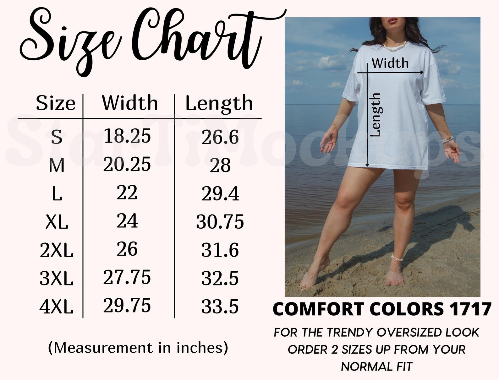 Comfort Colors 1717 Size Chart Oversized Tshirt Size Chart Unisex 1717 ...