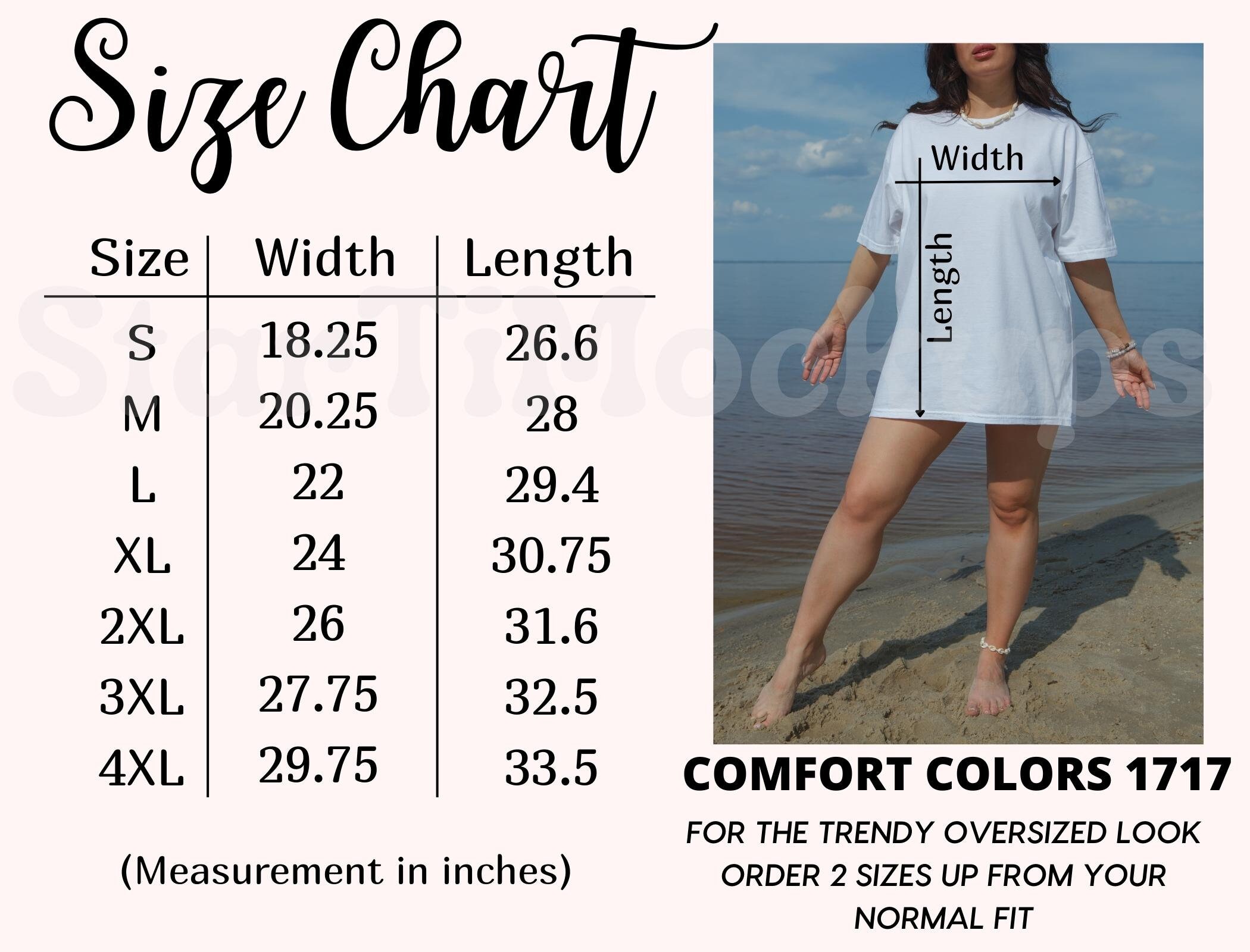 Comfort Colors 1717 Size Chart Oversized Tshirt Size Chart Unisex 1717 ...