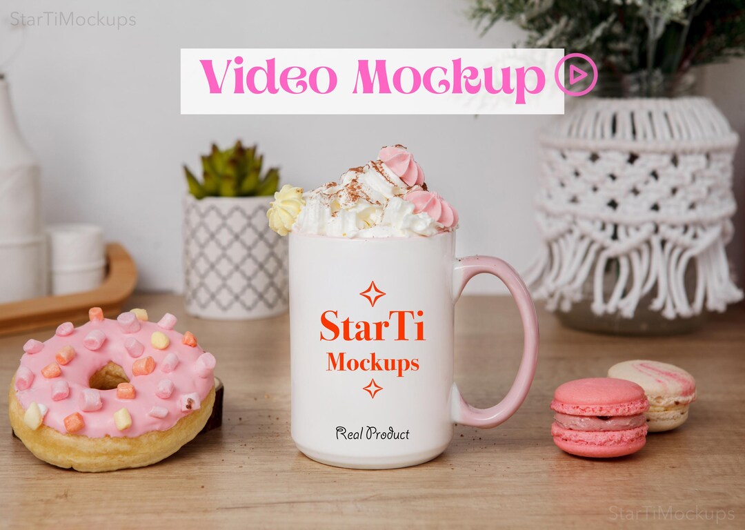 Video Mug Mockup Two Tone Mug Valentines Day Mock-up 15oz Accent Pink ...