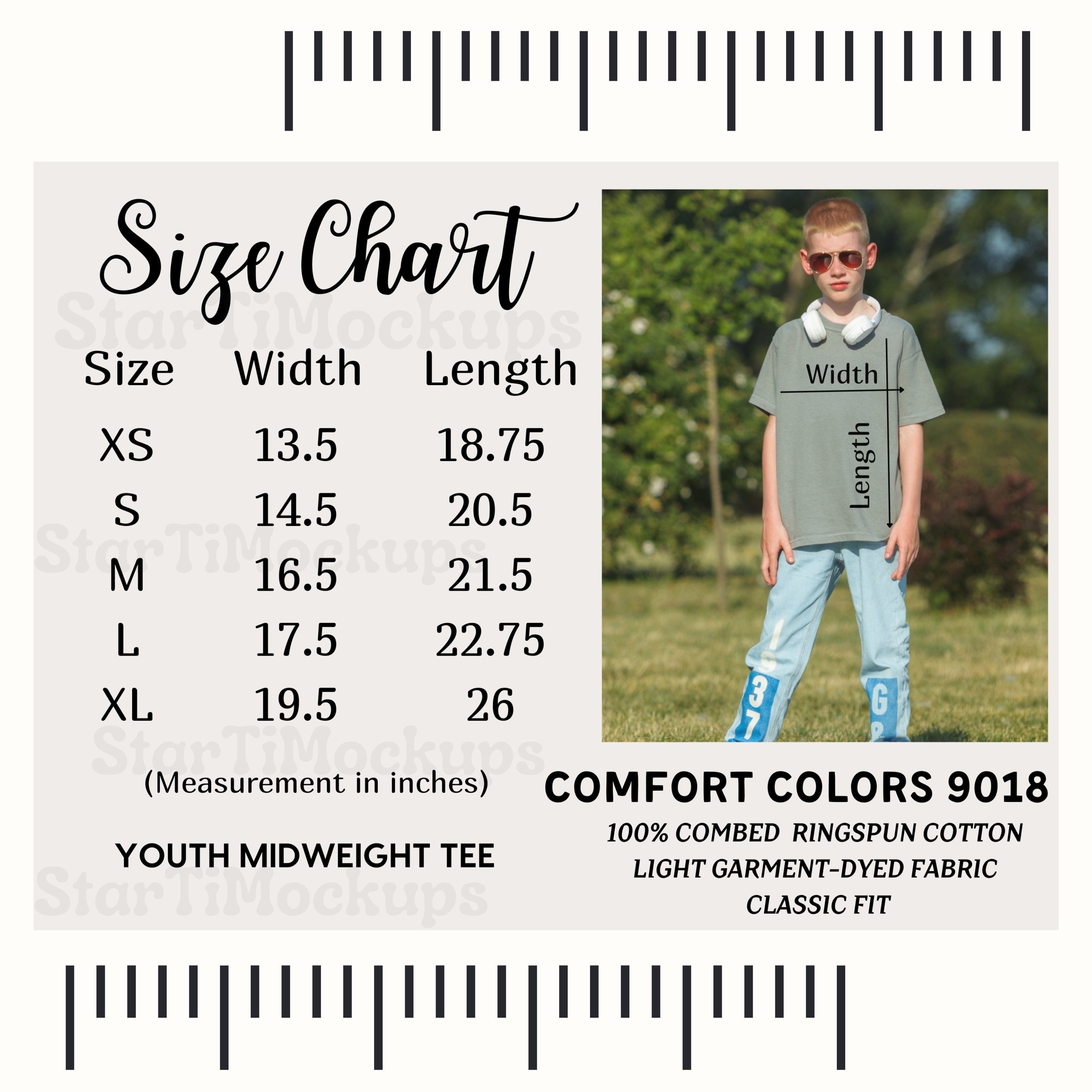 Comfort Colors 9018 Size Chart Kids Tshirt Size Chart Unisex Youth 9018 ...