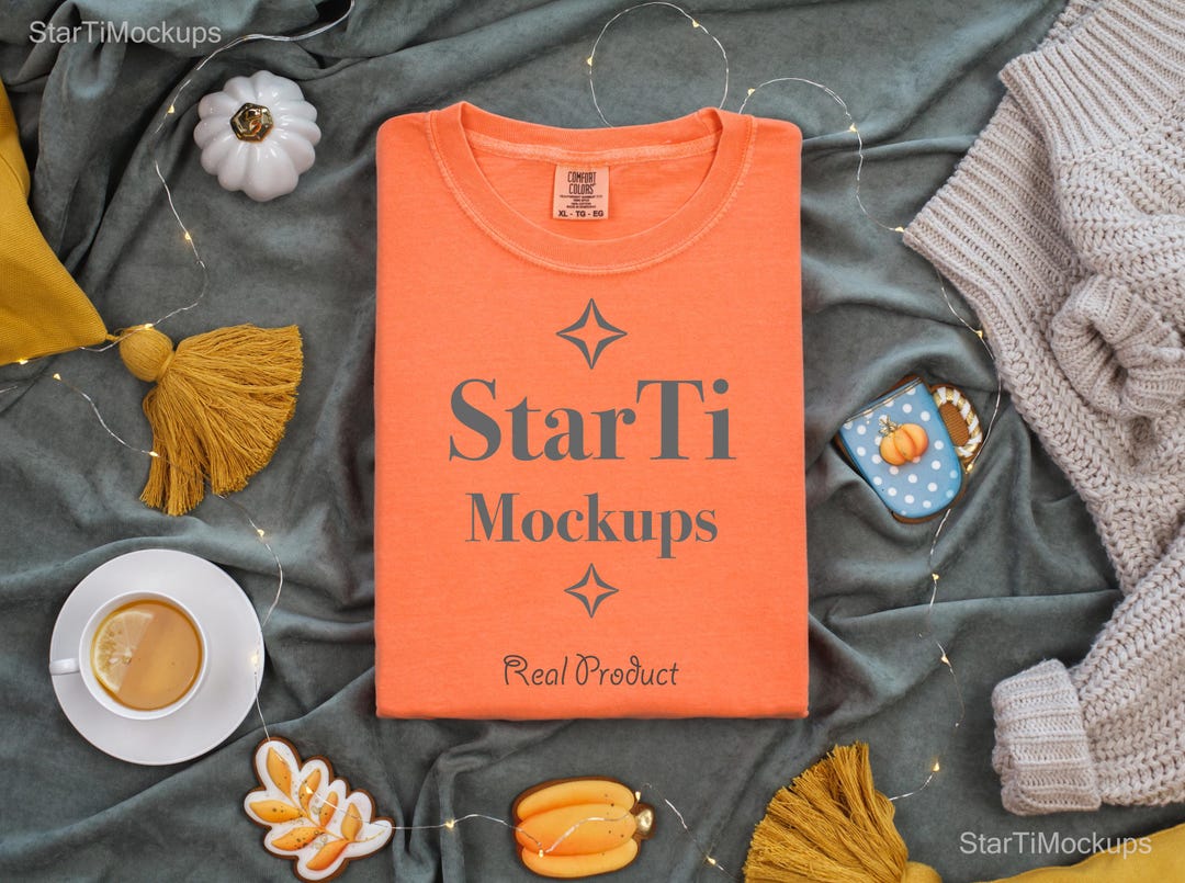 Comfort Colors C1717 Melon T-shirt Mockup | 1717 Folded Tshirt Flatlay ...