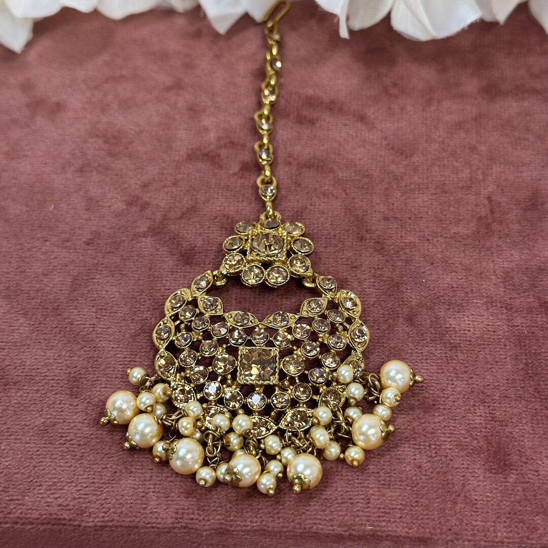 Golden Tikka/ Tikli/ Indian/ Pakistani Fashion Jewellery/maang Tikkas ...
