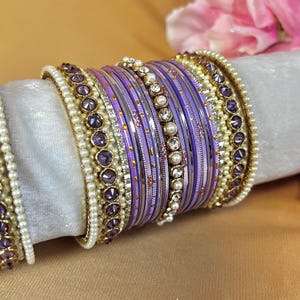 Midi & Pearly Lilac Bangle Set Both Arms - 2.4/indian/lilac Bangles ...