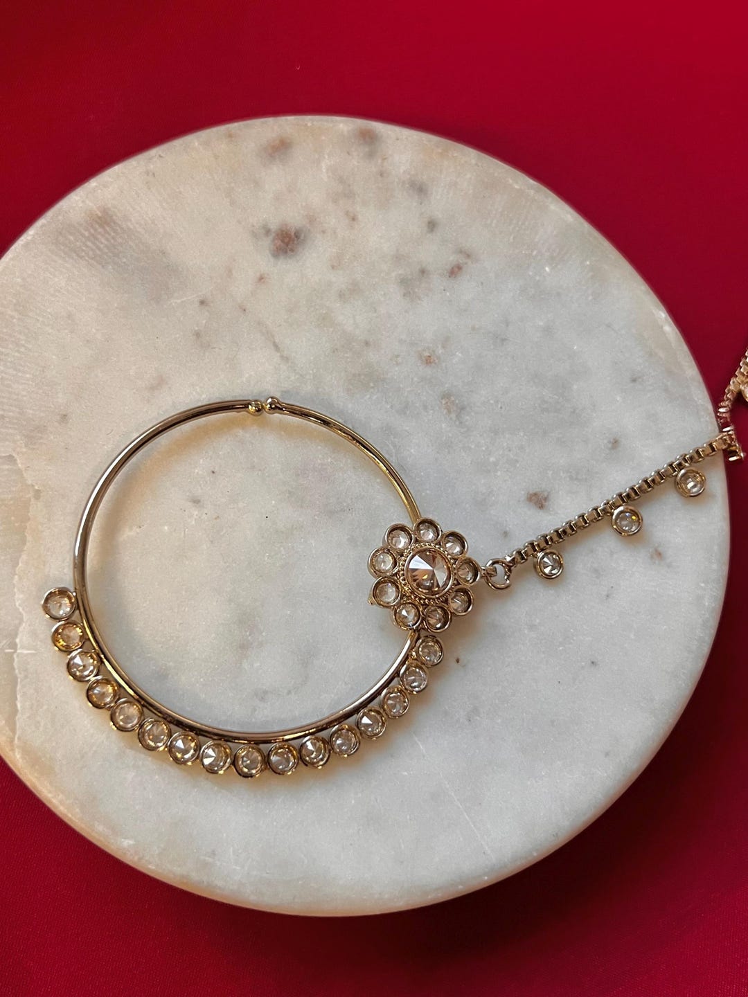Non-piercing Large Champagne Nose Ring Nath (left)/ Fashion Jewellery ...