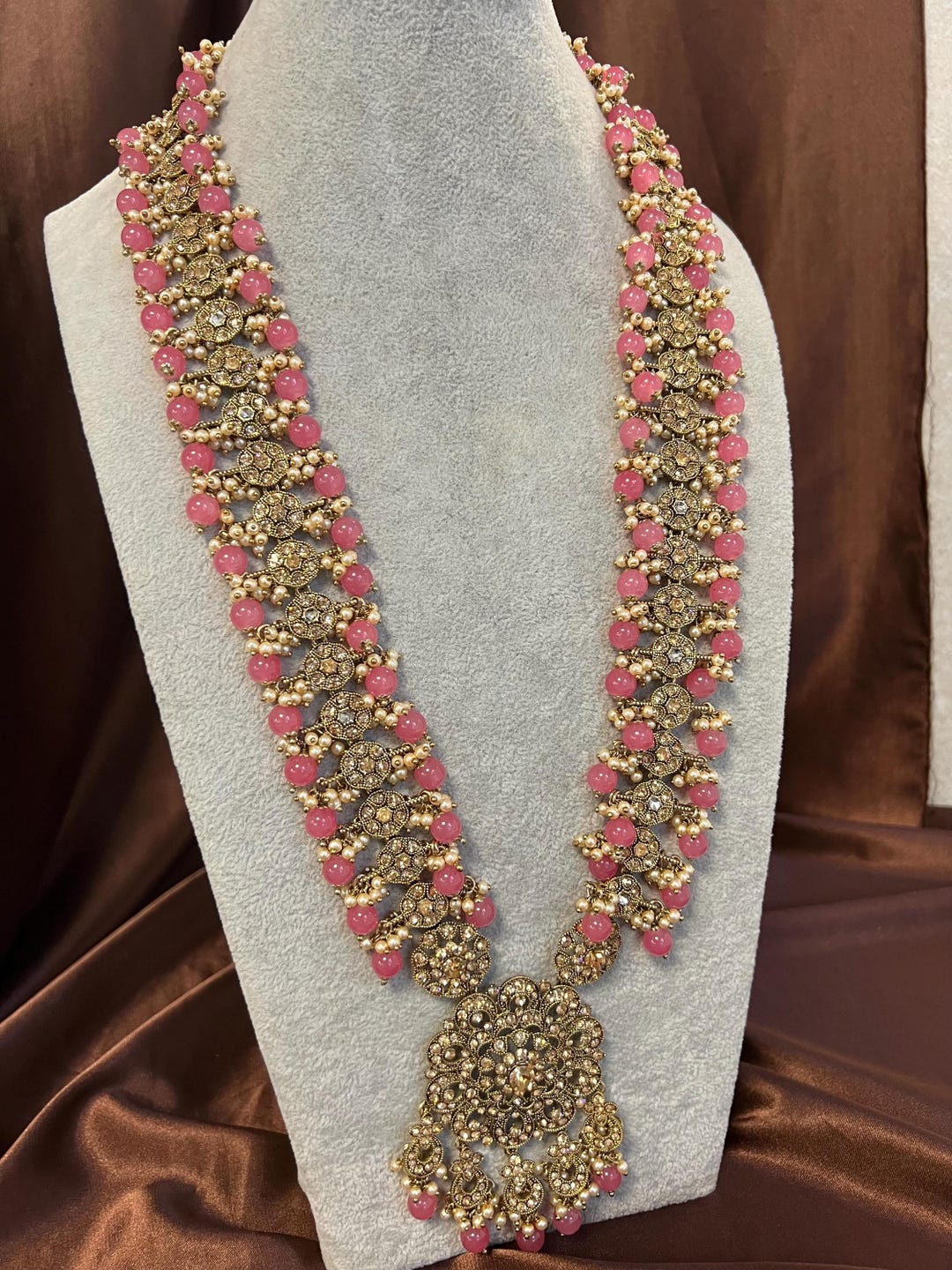 Long Haar Mala Necklace Adjustable Pendant Bridal Style Heavy Wedding ...