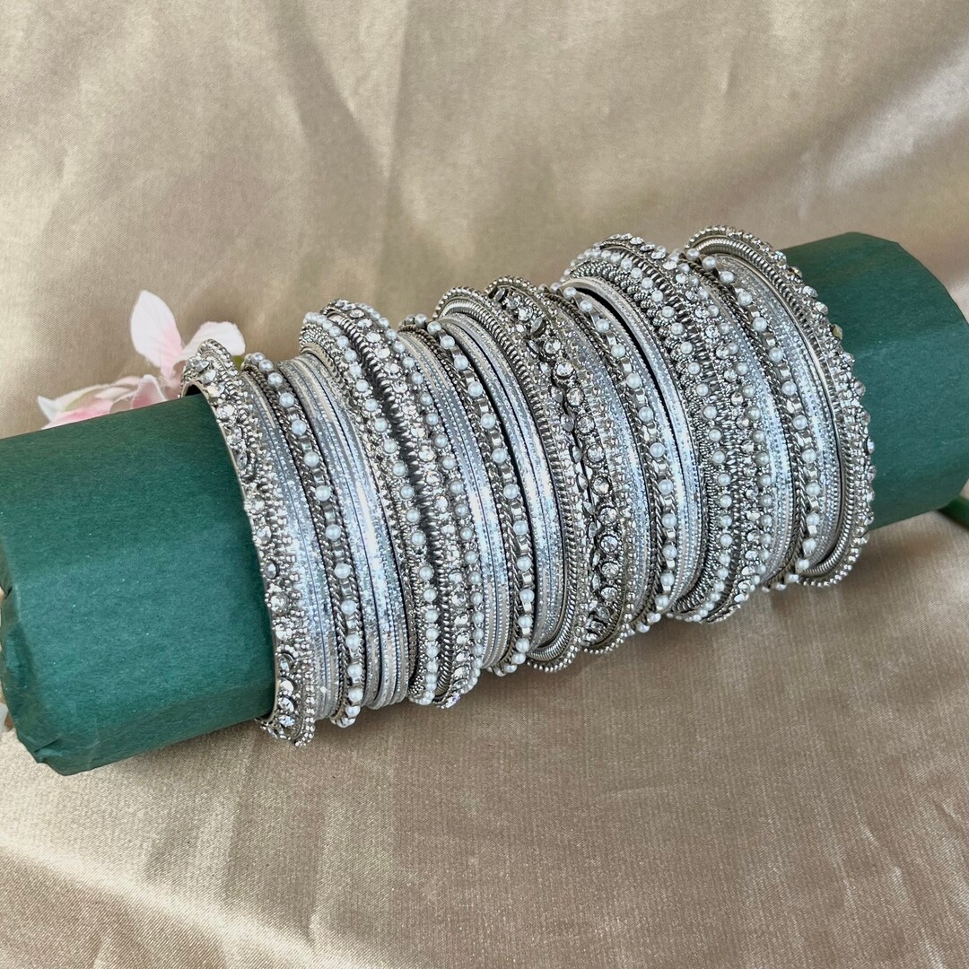 Silver Small Bangle Set/indian/ Pakistani/jewelley/ Fashion Bracelet - Etsy