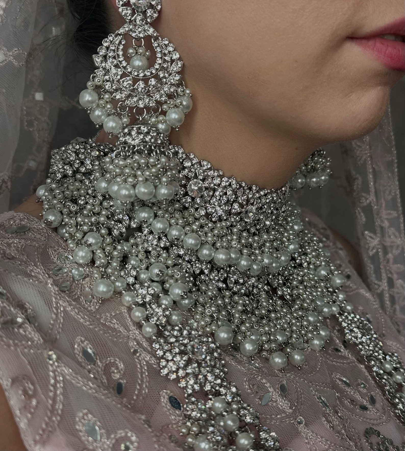Silver Full Bridal Set Indian/ Pakistani Style/necklace/ Choker ...