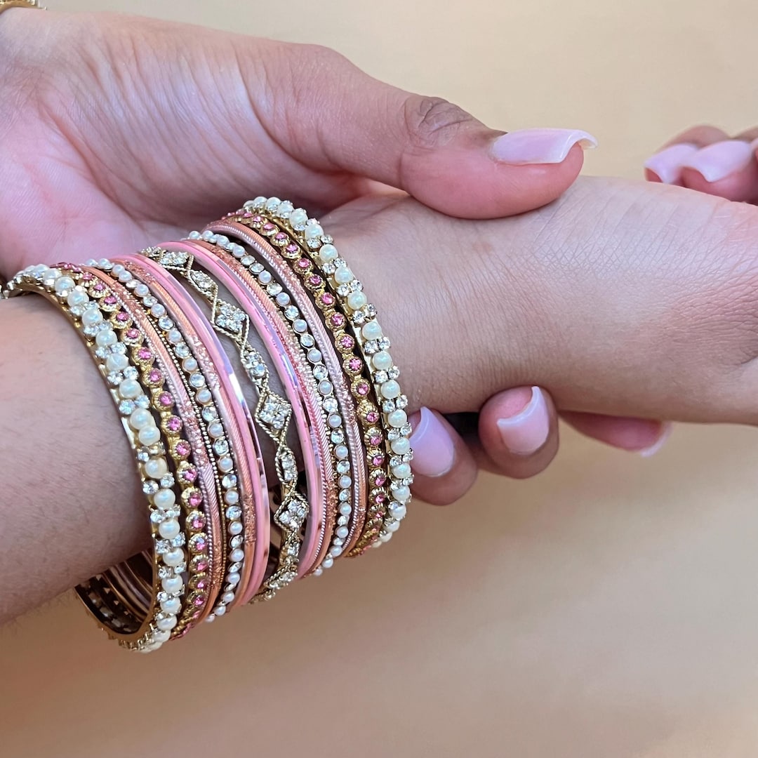 Small Pink Pearly Indian Bangle Set - Both Arms Indian/ Pakistani ...