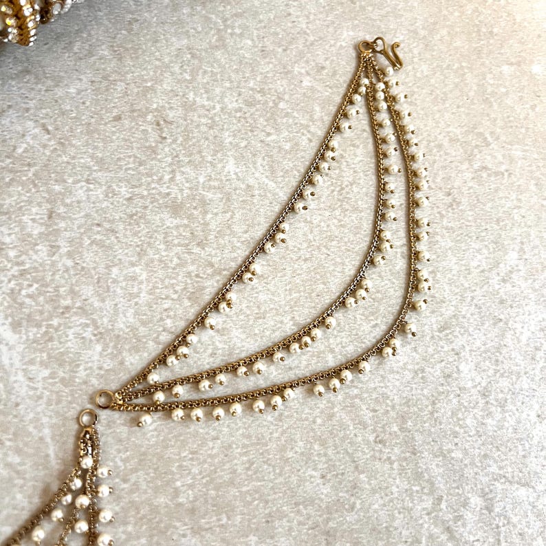 Antique Gold Pearl Ear Chains to Add to Any Earring Style. Bollywood ...