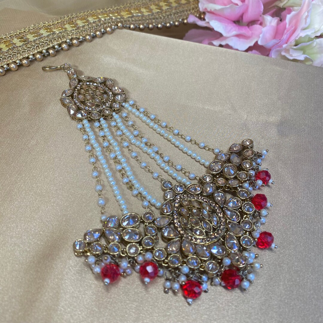 Antique Gold Jhumar - Red/ Passa/ Indian/ Pakistani Style/headpieces - Etsy