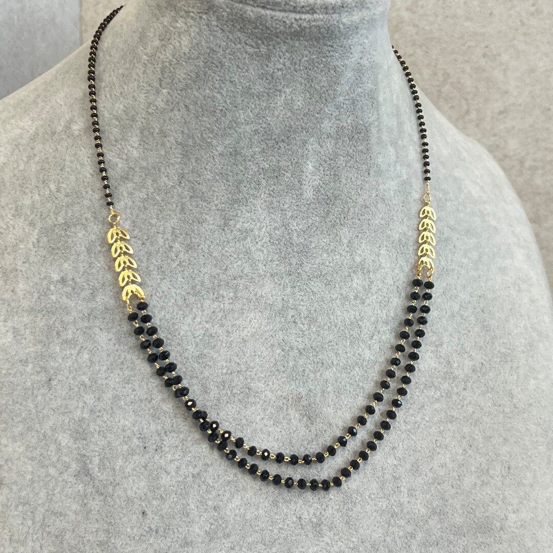 Black and Gold/mangal Sutra Style/vine Leaf/ Long Necklace Chain/ Mala ...