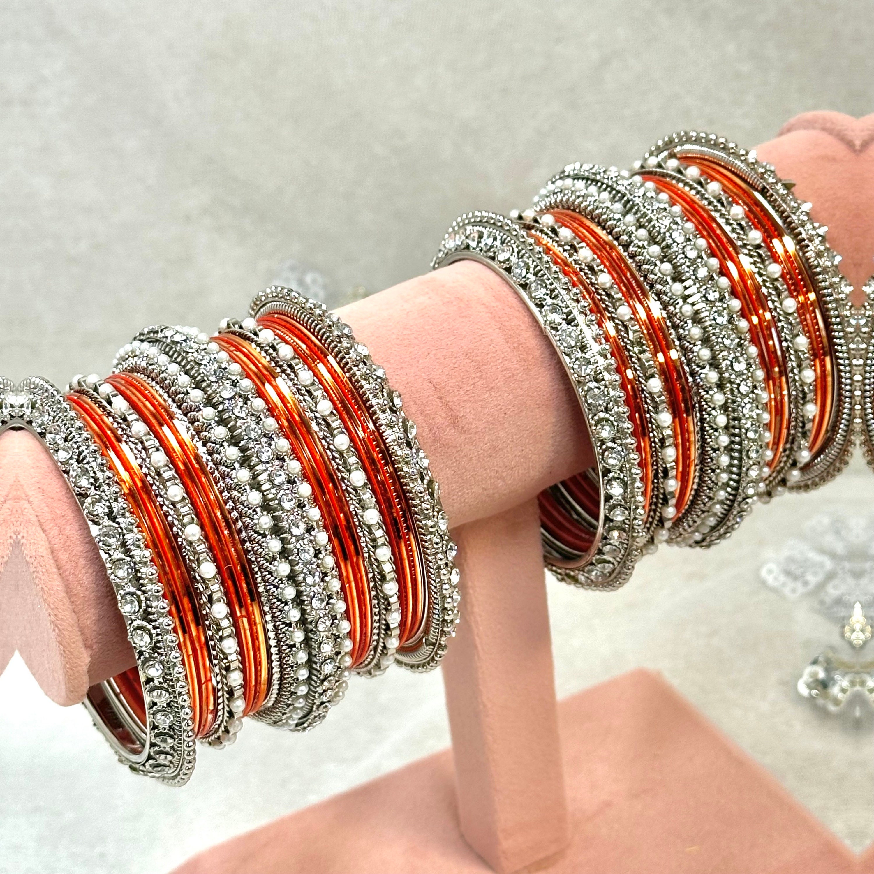Orange/silver Bangle Set/indian/ Pakistani/jewelley/ Fashion Bracelet ...