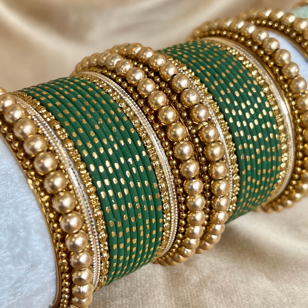 Small Gold Ball Bangle Set Green/indian/ Pakistani/jewelley/ Fashion ...