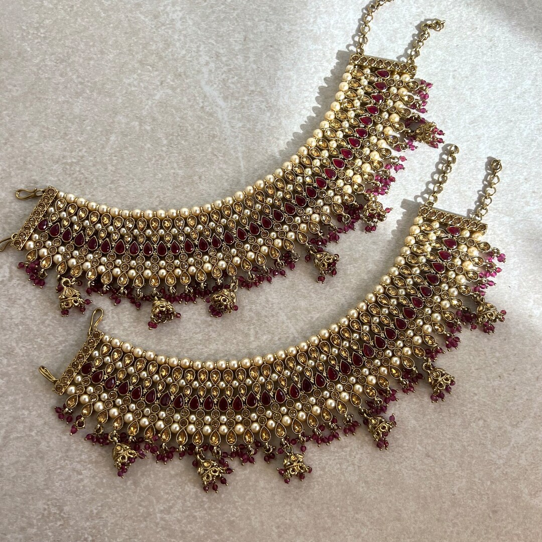 Extra Large Luxury Anklets Purple and Golden Rhinestone Bell Detail ...