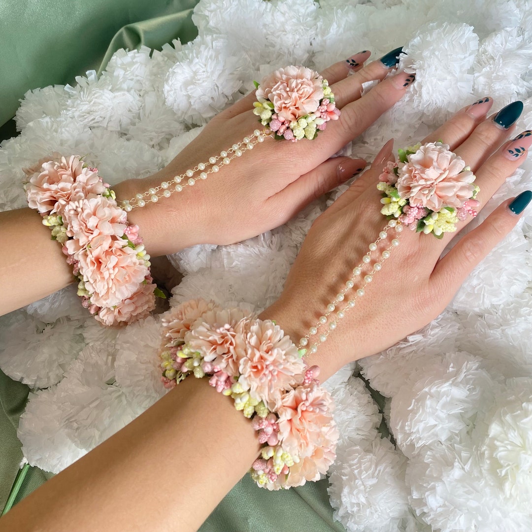 Pink Flower Hand Harness/hathpool Mehendi Sangeet Floral Jewellery ...