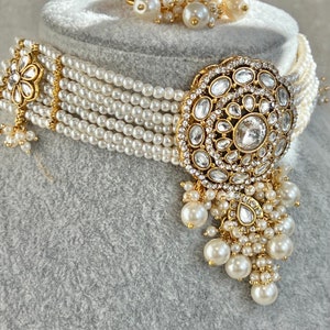 Faux Kundan Clear Pearl Choker Set Earring/ Tikka/ Tikli/ Indian ...