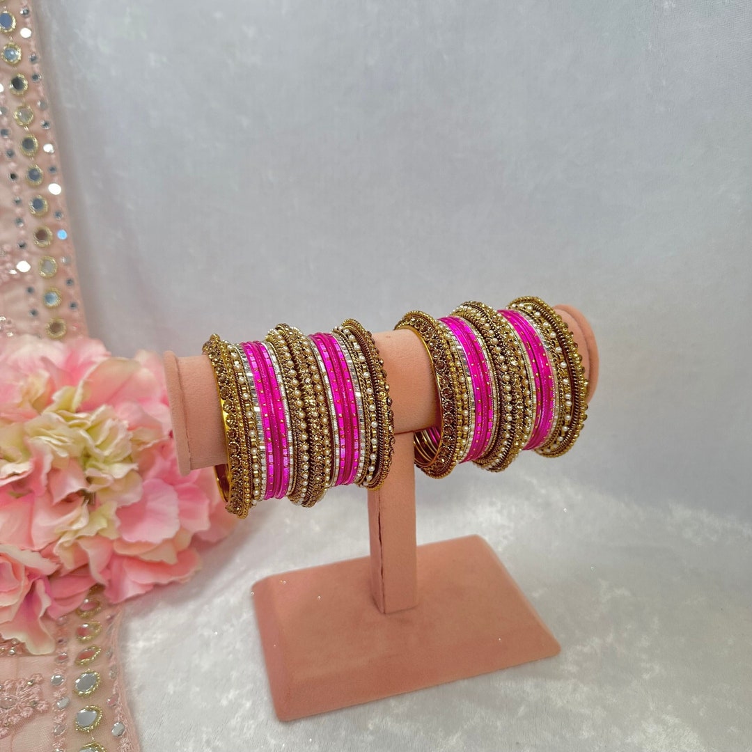 Small Hot Pink Bangle Set/indian/ Pakistani/jewelley/ Fashion Bracelet ...