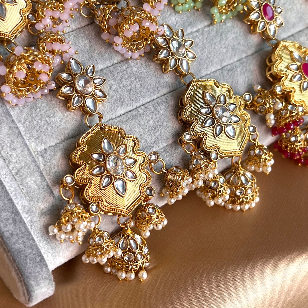 Medium Bright Gold Earring - Silver Indian Style Earring/ Pakistani ...